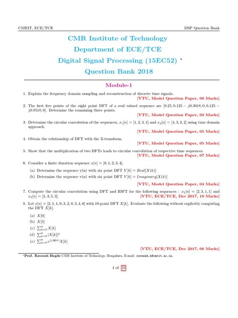 Question Bank Pdf Discrete Fourier Transform Algorithms