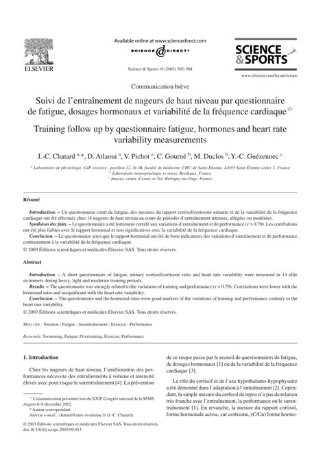 Pdf Training Follow Up By Questionnaire Fatigue Hormones And Heart Rate Variability Measurements