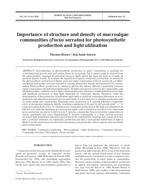 Pdf Importance Of Structure And Density Of Macroalgae Communities