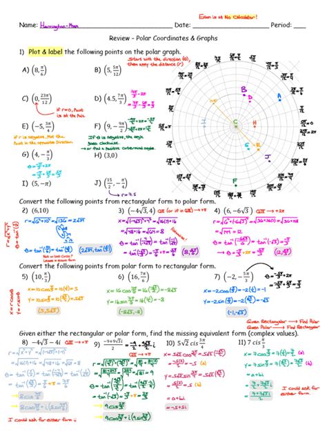 Review Polar Coordinates And Graphs Key Pdf Mathematical Notation Mathematical Concepts