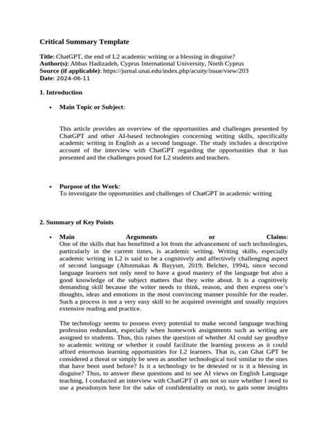 Critical Summary Template Pdf