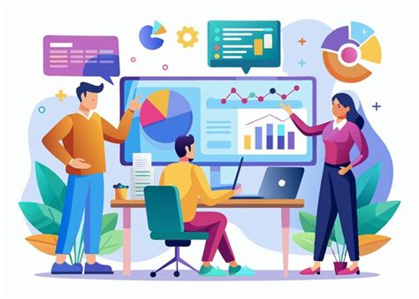 Team Collaboration And Data Analysis In A Business Meeting Vector