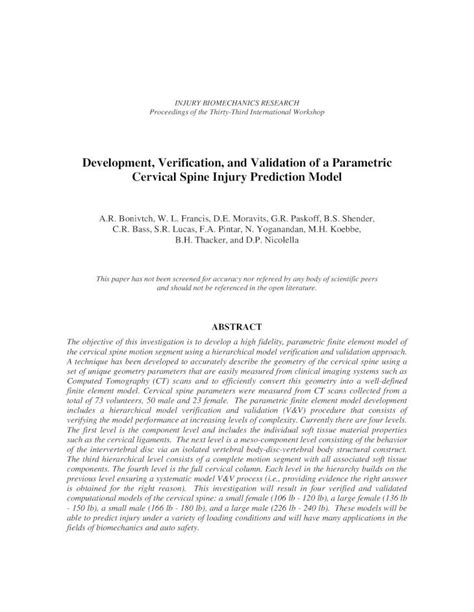 Pdf Development Verification And Validation Of A Parametric