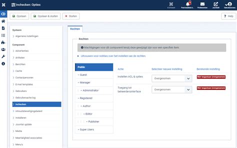 Inchecken Opties Joomla Documentation
