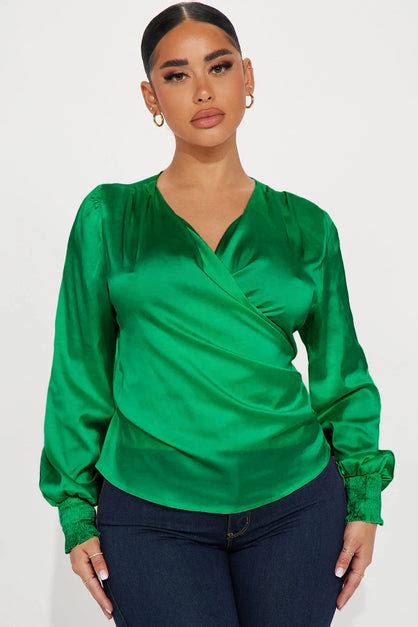 Dinner And Drinks Satin Blouse Top Green Fashion Nova