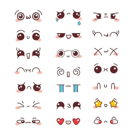Hand Drawn Kawaii Face Collection Premium Vector Kawaii Faces Cute
