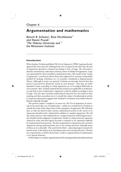 Pdf Argumentation And Mathematics