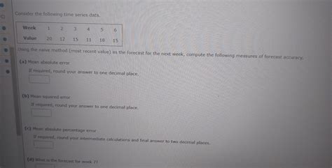 solved consider the following time series data using the