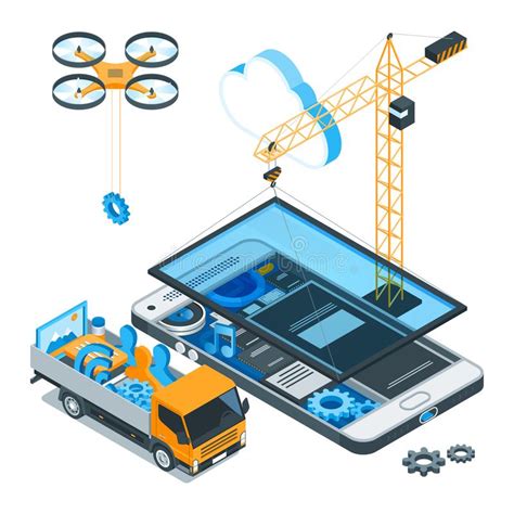 Mobile App Development Concept 01 Stock Vector Illustration Of Truck