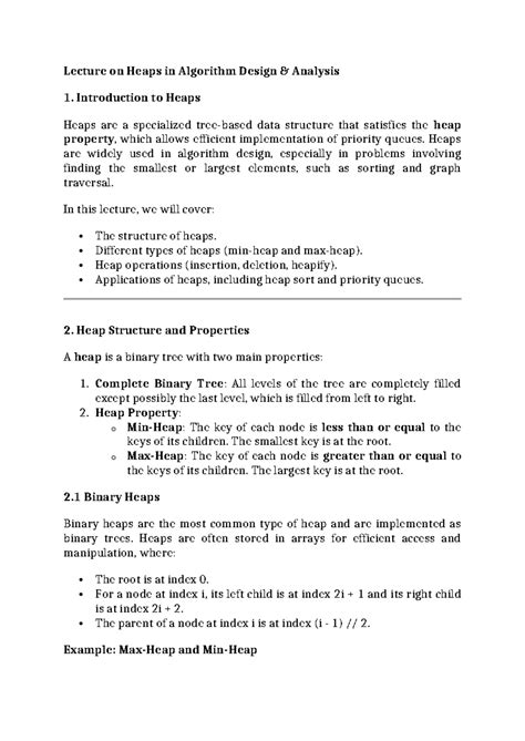 Lecture On Heaps In Algorithm Design Heaps Are Widely Used In