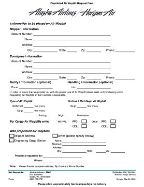 Air Waybill Request Form Blank Fillable Template Fill Out Print