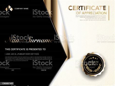 고급스럽고 현대적인 스타일의 벡터 이미지가있는 졸업장 템플릿 블랙과 골드 색상은 감사에 적합합니다 벡터 일러스트 Eps10 고풍스런에 대한 스톡 벡터 아트 및 기타 이미지