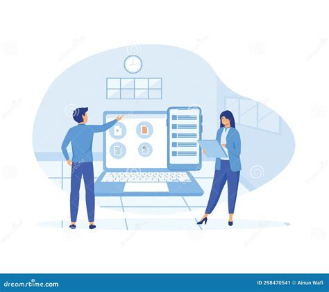 Document Management Soft Abstract Concept Man And Woman Analyzing Documents Data Via Laptop
