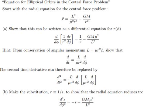 solved equation for elliptical orbits in the central force