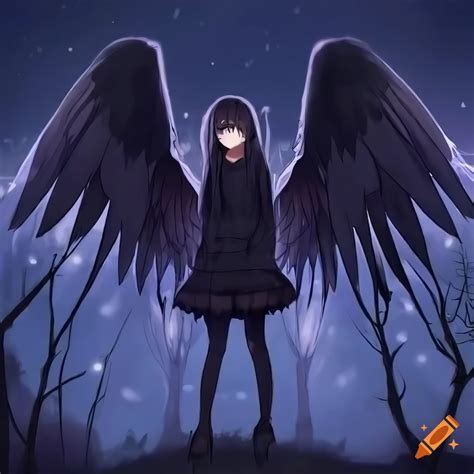 Anime Girl With Black Hair And Wings