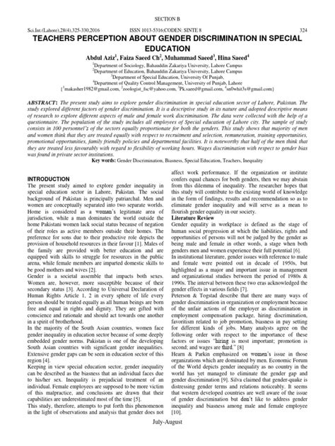 Teachers Perception About Gender Discrim Pdf Gender Pay Gap Gender Inequality