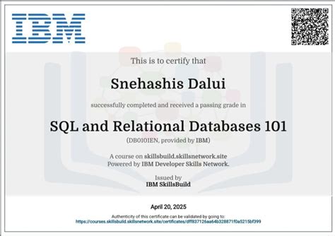 Thrilled To Share That Ive Earned The Sql And Relational Databases 101