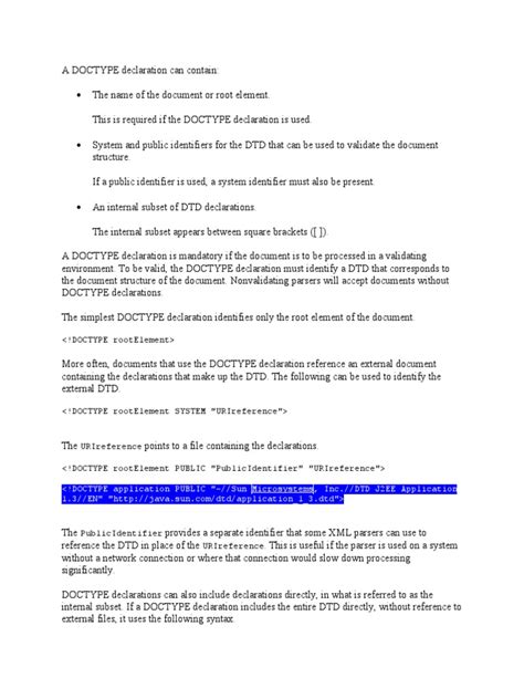 Explaining The Purpose And Syntax Of Doctype Declarations In Xml Documents Pdf Computer Explaining The Purpose And Syntax Of Doctype Declarations In Xml Documents Pdf Computer