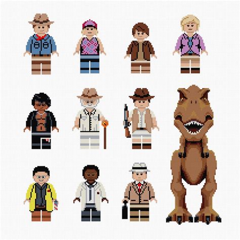 Cross Stitch Pattern Jurassic Theme Park Characters Pdf Etsy