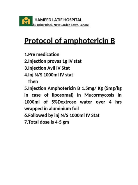 Amphotericin B Premedication Protocol Pdf