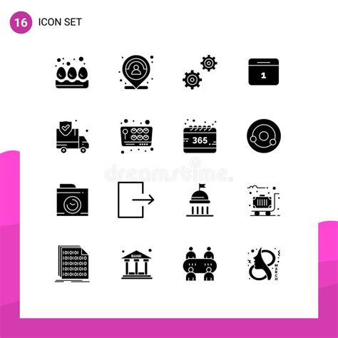 Set Of 16 Vector Solid Glyphs On Grid For Security Insurance Controls