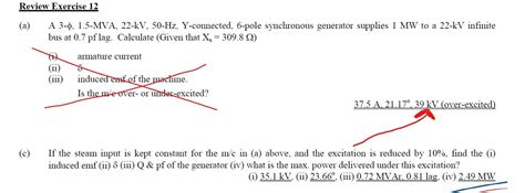 Solved Review Exercise 12 A A 3 0 1 5 MVA 22 KV 50 Hz Chegg Com
