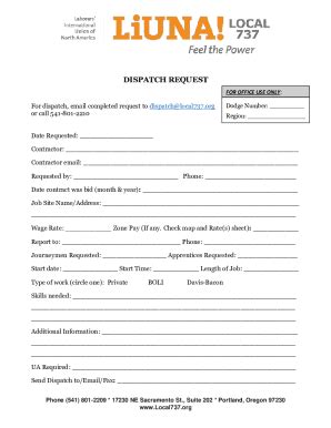 Fillable Online Dispatch Request Fillable Fax Email Print PdfFiller