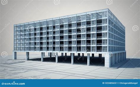 3d Wireframe Render Of A Parking Structure Architectur Ai Generated Stock Illustration