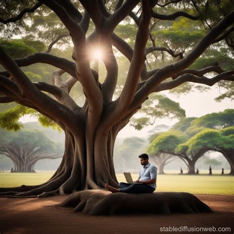 Man Working Under Banyan Tree Stable Diffusion Online