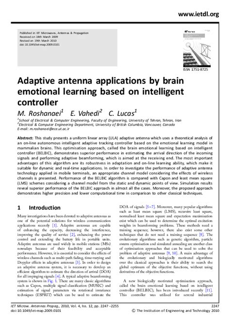 Pdf Adaptive Antenna Applications By Brain Emotional Learning Based