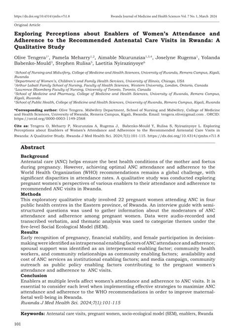 Pdf Exploring Perceptions About Enablers Of Womens Attendance And Adherence To The