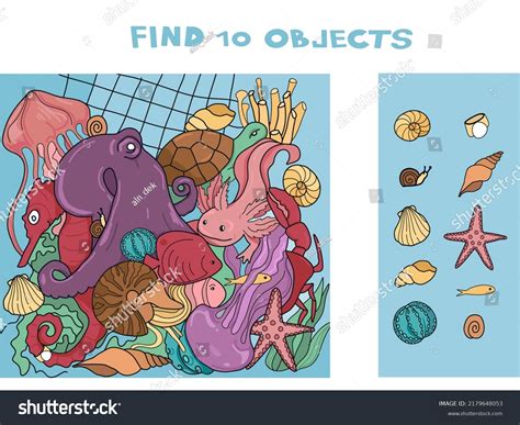 Find 10 Hidden Objects Picture Puzzle Stock Vector Royalty Free