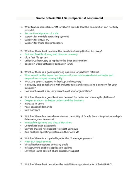 Oracle Solaris 2021 Sales And Solution Engineer Specialist Assessment Pdf Mainframe Computer