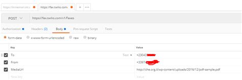 Postman Sending Fax With Twilio Ending In Error 400 Missing Parameter To Stack Overflow
