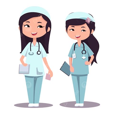 Nursing Clipart Two Female Nurses In Nurses Uniforms Cartoon Vector