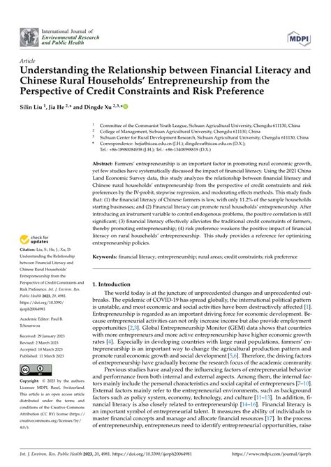 Pdf Understanding The Relationship Between Financial Literacy And Chinese Rural Households