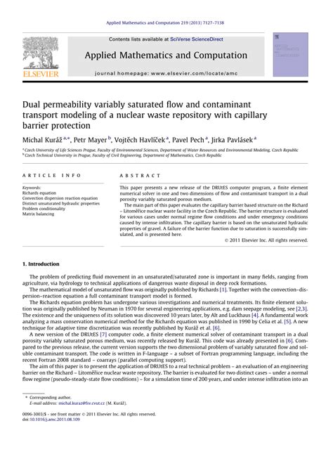 Pdf Dual Permeability Variably Saturated Flow And Contaminant Transport Modeling Of A Nuclear