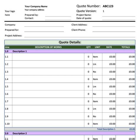 Excel Quote Template Etsy