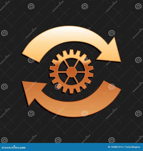 Gold Gear And Arrows As Workflow Concept Icon Isolated On Black Background Gear Reload Sign