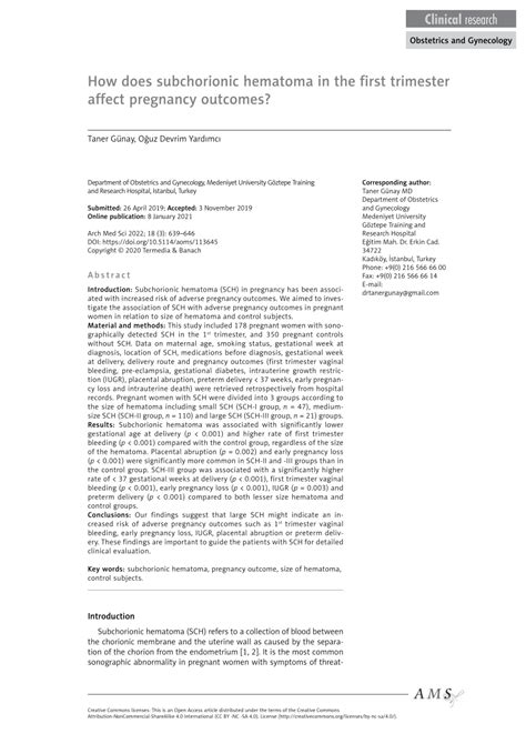 Pdf How Does Subchorionic Hematoma In The First Trimester Affect Pregnancy Outcomes