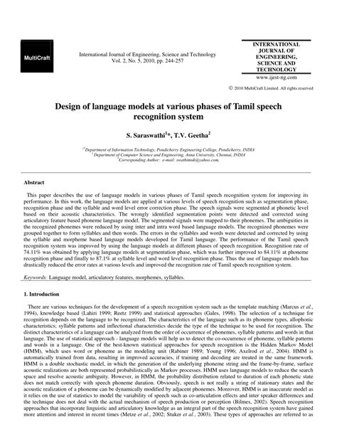 Pdf Design Of Language Models At Various Phases Of Tamil Speech Recognition System