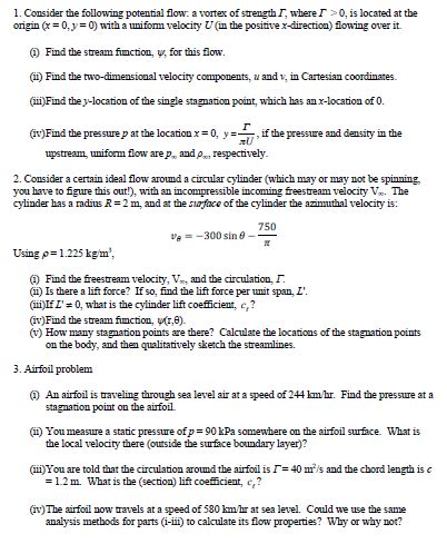 Solved Consider The Following Potential Flow A Vortex Of Chegg