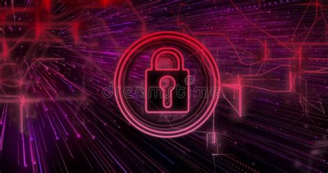 Lock Icon And Digital Security Image Over Abstract Purple And Red