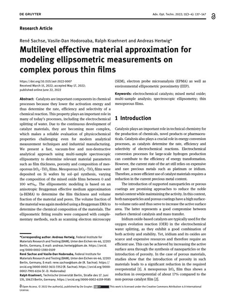 Pdf Multilevel Effective Material Approximation For Modeling Ellipsometric Measurements On
