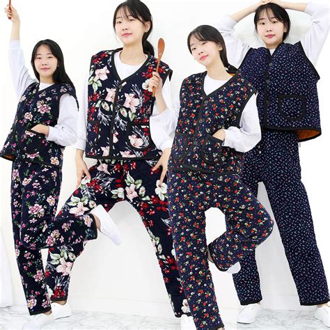 하랑이플 [누빔 조끼and바지] 방한 김장조끼 몸빼바지 할머니조끼 엄마옷 여자 꽃조끼 레트로 복고풍 보온 촌캉스