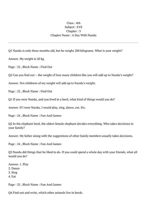 Ncert Solutions 2025 Class 4 Evs Chapter 3 A Day With Nandu Question Answer Pdf Aglasem