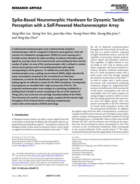 Pdf Spike‐based Neuromorphic Hardware For Dynamic Tactile Perception