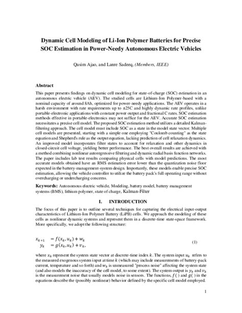 Pdf Dynamic Cell Modeling Of Li Ion Polymer Batteries For Precise Soc