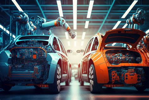 Car Factory Assembly Line With Automatic Robotic Arms Working Generative Ai Stock Illustration
