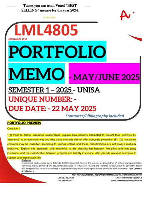 LML4805 PORTFOLIO MEMO MAY JUNE 2025 SEMESTER 1 UNISA DUE DATE 22 MAY 2025